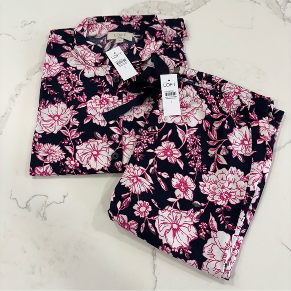 LOFT | Intimates & Sleepwear | Loft Navy Blue White Pink Floral Top ...